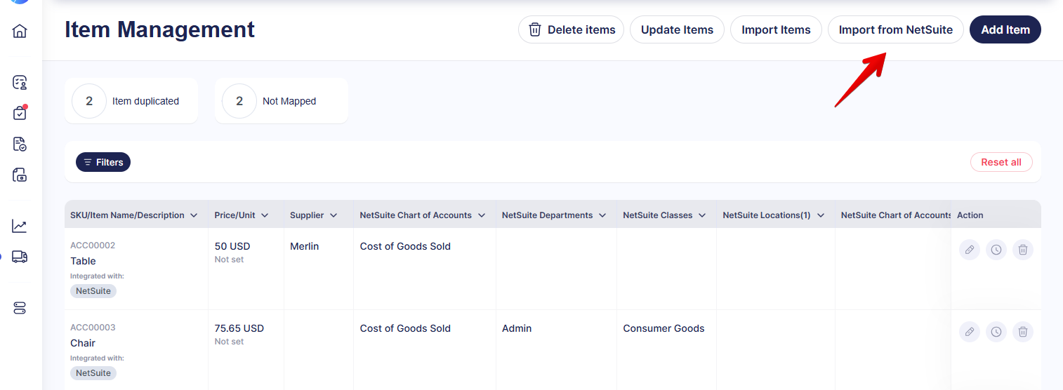 NetSuite Items Integration